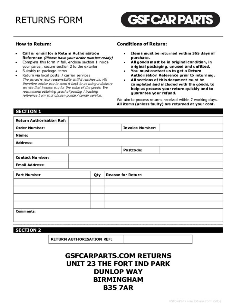 Fillable Online Returns Policy - Barco Fax Email Print - pdfFiller