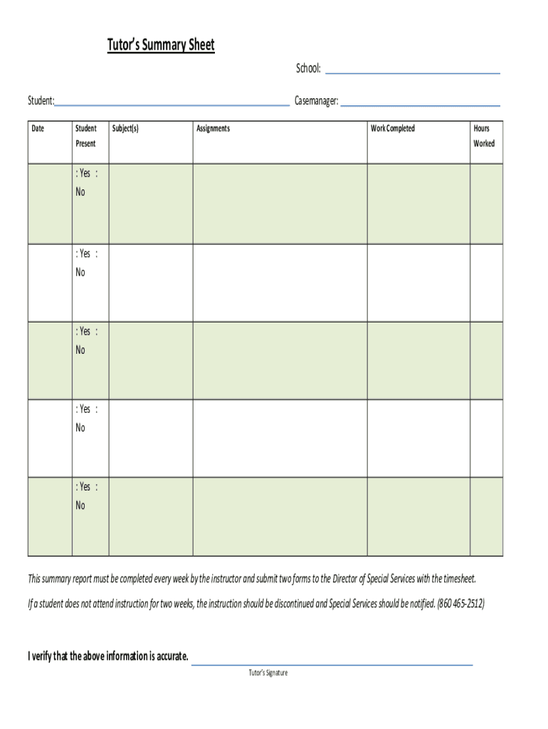 Fillable Online Tutor Summary Form 2012 (3).docx Fax Email Print ...