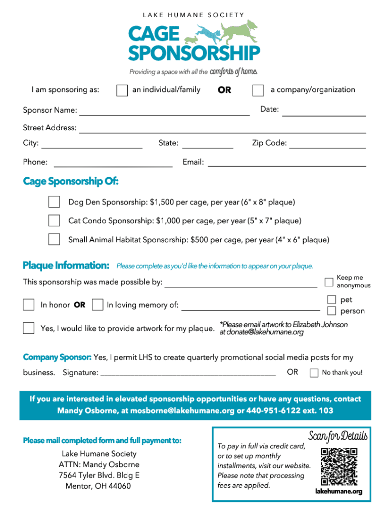 Fillable Online Cage Sponsorship Form Fax Email Print - pdfFiller
