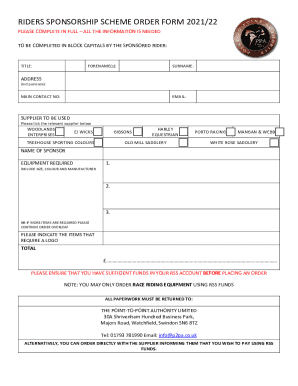 Fillable Online Get the free RIDERS SPONSORSHIP SCHEME REGISTRATION ...