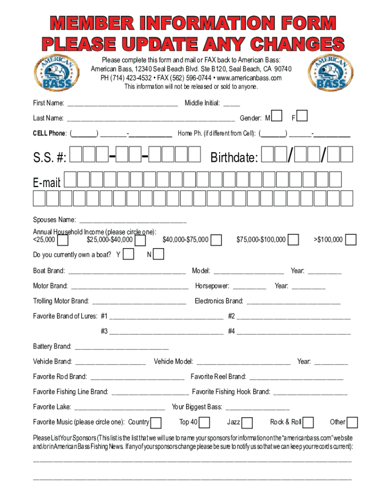 Fillable Online MEMBER INFORMATION FORM PLEASE UPDATE ANY ...