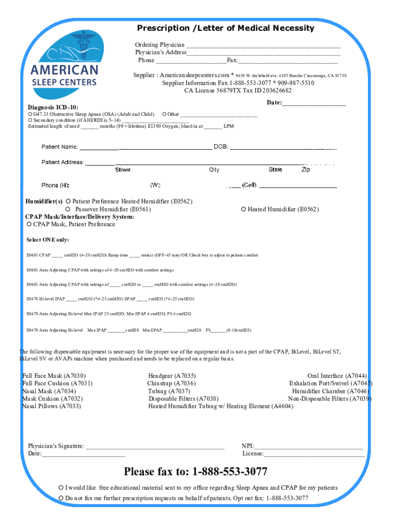 Fillable Online Prescription / Letter of Medical Necessity Fax Email ...