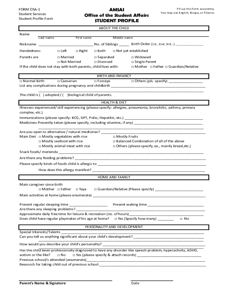 Fillable Online Student Profile Template Fax Email Print - pdfFiller