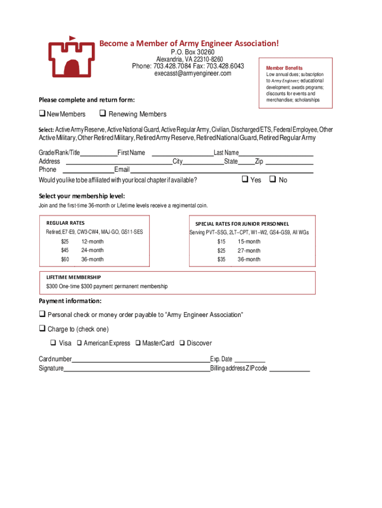 Fillable Online Get the free Become a Member of Army Engineer ...