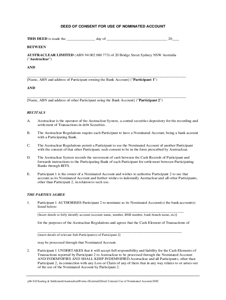 Fillable Online Fillable Online DEED OF CONSENT FOR USE OF NOMINATED ...