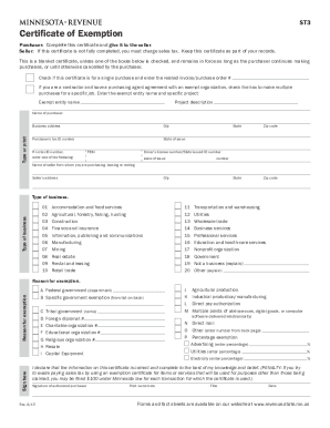 Fillable Online ST3, Certificate of Exemption - University of Minnesota ...