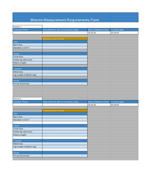 Fillable Online Measurements Requirements Form Fax Email Print - pdfFiller