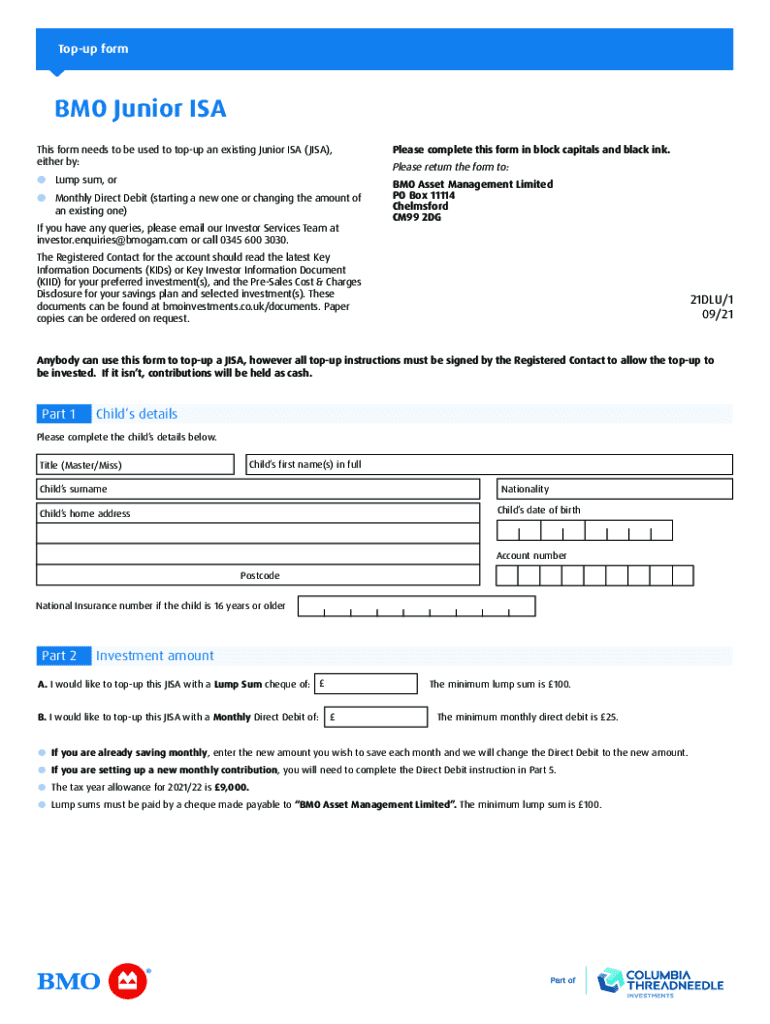 Fillable Online Fillable Online YOUR JUNIOR ISA TOP UP APPLICATION FORM ... Fax Email Print ...