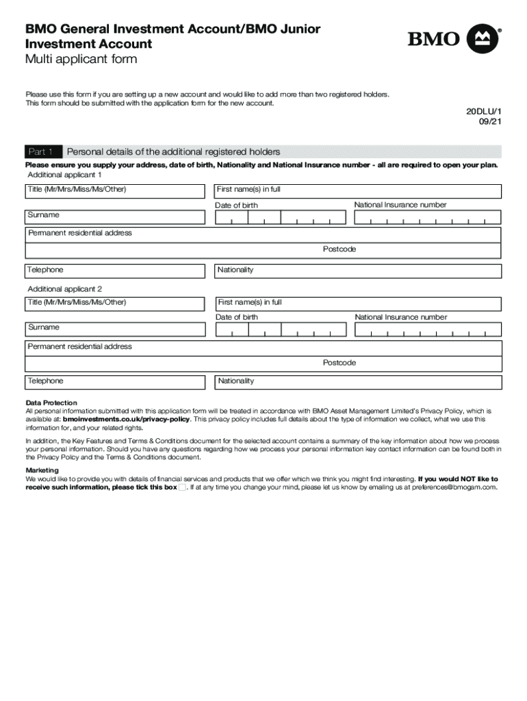Fillable Online BMO General Investment Account/BMO Junior Investment ...