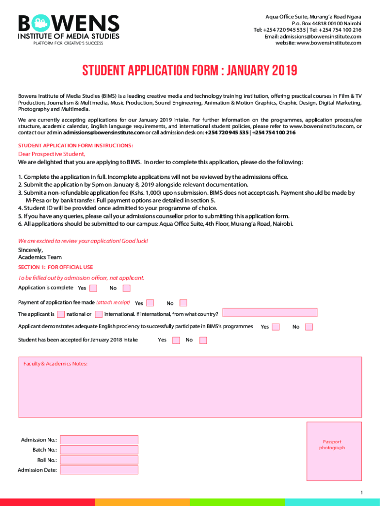 Fillable Online BIMS January 2019 Application Form Fax Email Print ...