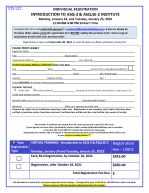 Fillable Online ASQ Intro Institute Registration Form 1.24-25.2022 Fax ...
