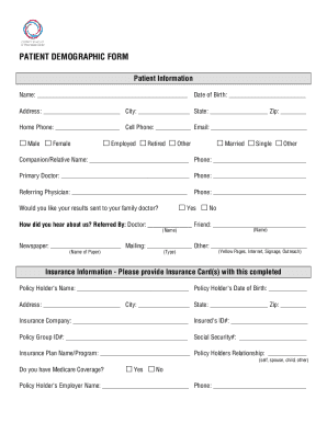 Fillable Online PATIENT DEMOGRAPHIC FORM PATIENT INFORMATION Fax Email ...