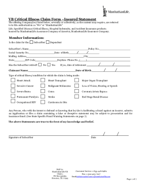 Fillable Online VB Critical Illness Claim Form Insured Statement Fax ...