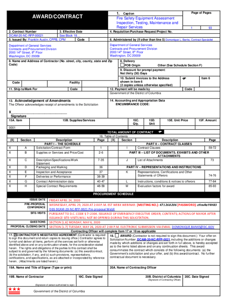 Fillable Online dgs dc Request for Proposal (RFP) Fire Safety ... - dgs ...