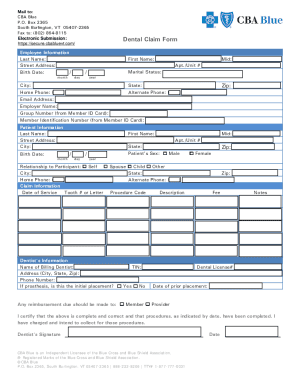 Fillable Online CBABlue Dental Claim Form Fax Email Print - pdfFiller