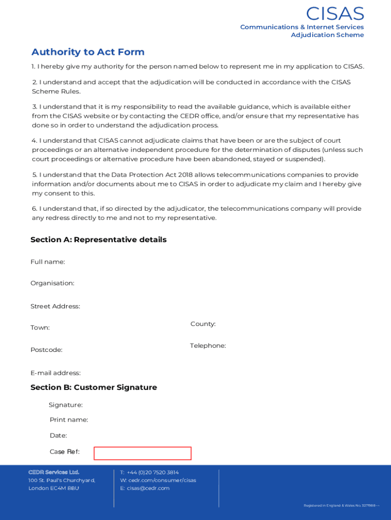 Fillable Online Fillable Online Authority to Act Form PDF Fax Email ...