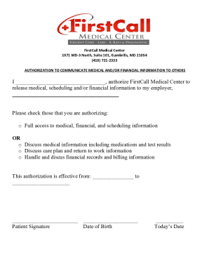 Fillable Online AUTHORIZATION TO COMMUNICATE MEDICAL AND Fax Email ...