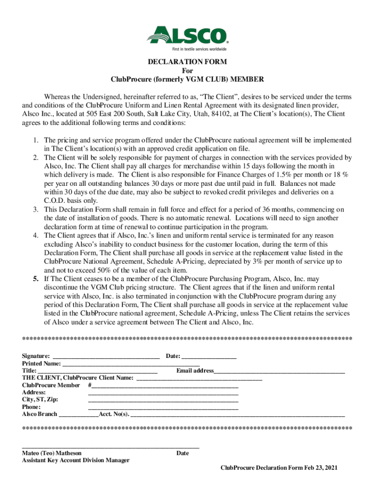 Fillable Online Fillable Online DECLARATION FORM For VGM CLUB MEMBER ...