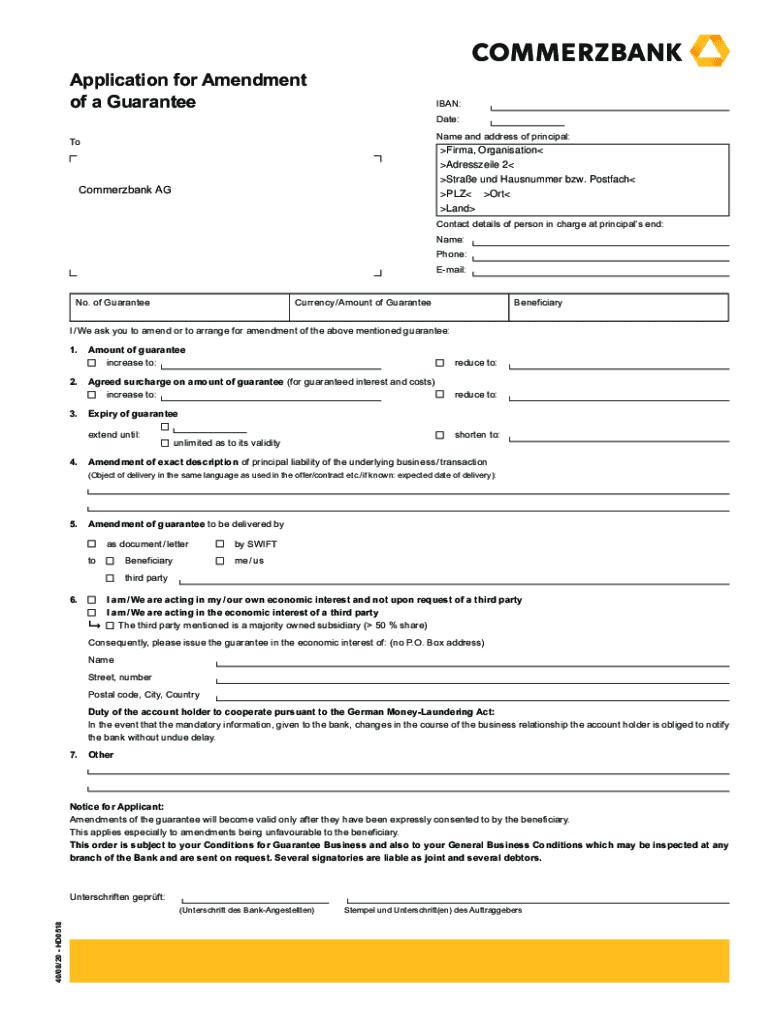 Fillable Online Application for Amendment of a Guarantee Fax Email Print - pdfFiller