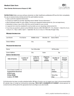 Fillable Online Medical Claim Form INSTRUCTIONS ... - CommuniCare ...