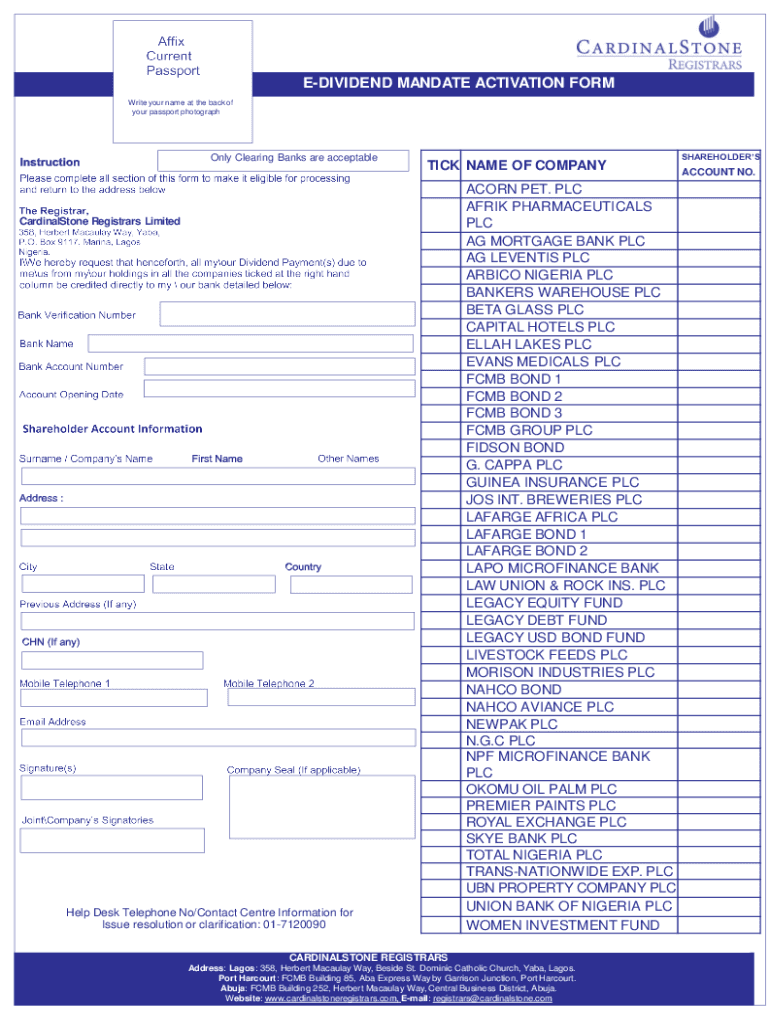 Fillable Online Fillable Online e-dividend mandate activation form w ...