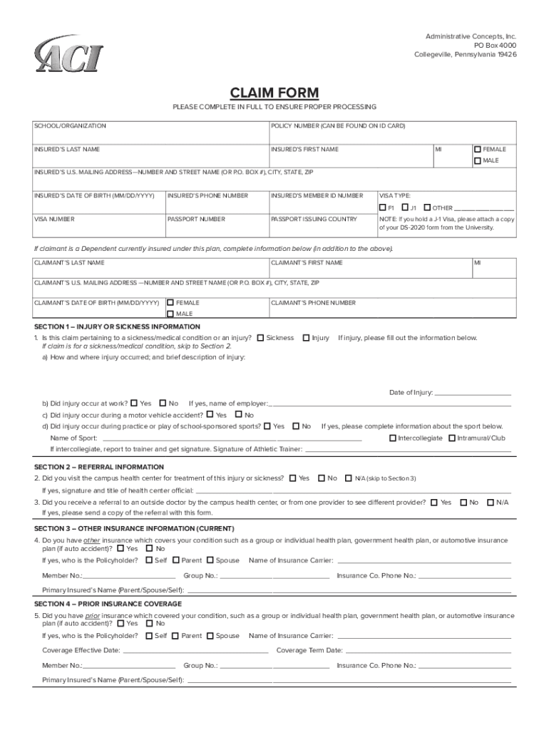 Fillable Online 2021-2022 K-12 ACCIDENT ONLY CLAIM FORM Email, Fax or ...