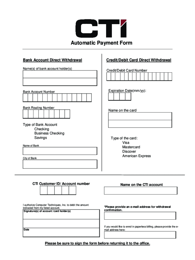 Fillable Online Customer Direct Withdrawal Authorization Form Fax Email ...