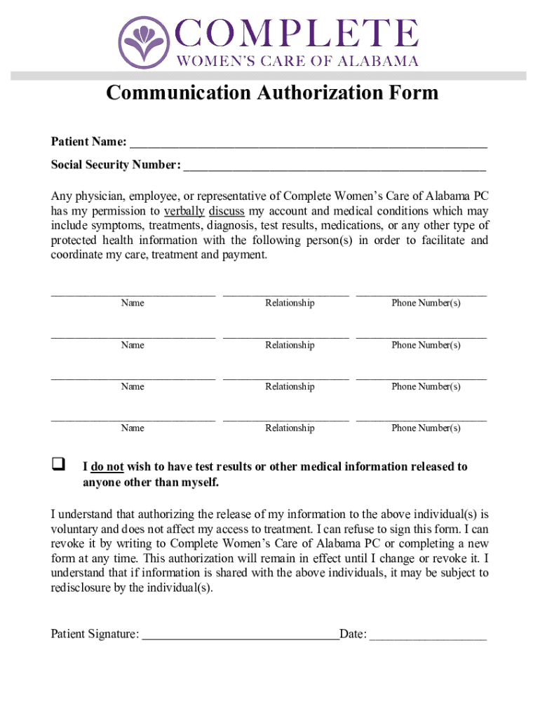 Fillable Online Communication Authorization Form NEW.docx Fax Email Print - pdfFiller