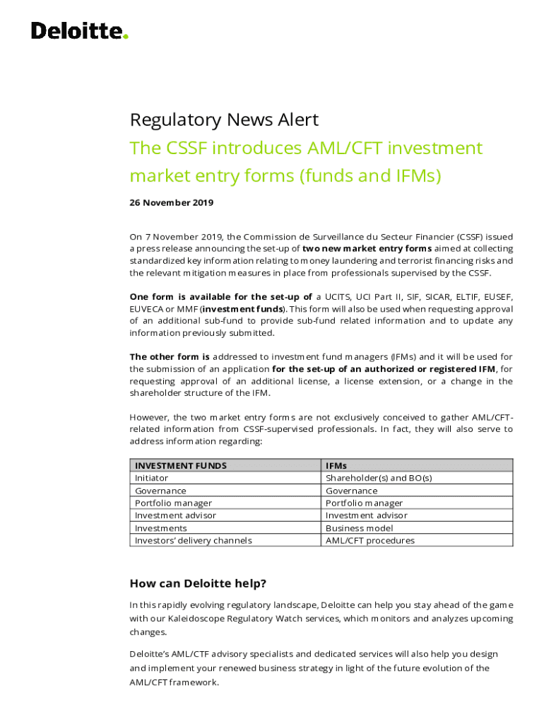 Fillable Online Regulatory News Alert - The CSSF introduces AML/CFT ...