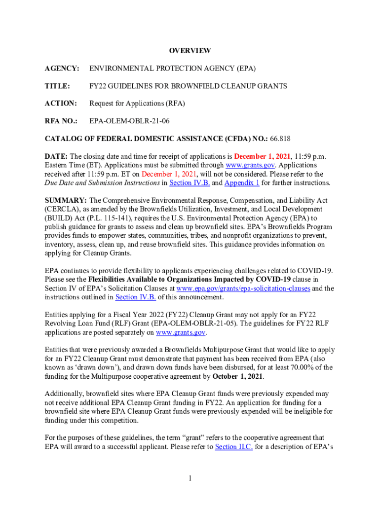 Fillable Online FY20 Guidelines for Brownfield Cleanup Grants - epa.gov ...