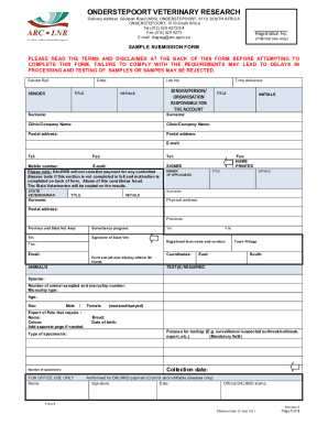 Fillable Online Sample Submission Form.doc - ONDERSTEPOORT VETERINARY ...