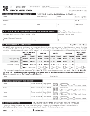 Fillable Online 219301-ESG-1 OFFICE USE ONLY ENROLLMENT FORM ESC UNACwb ...