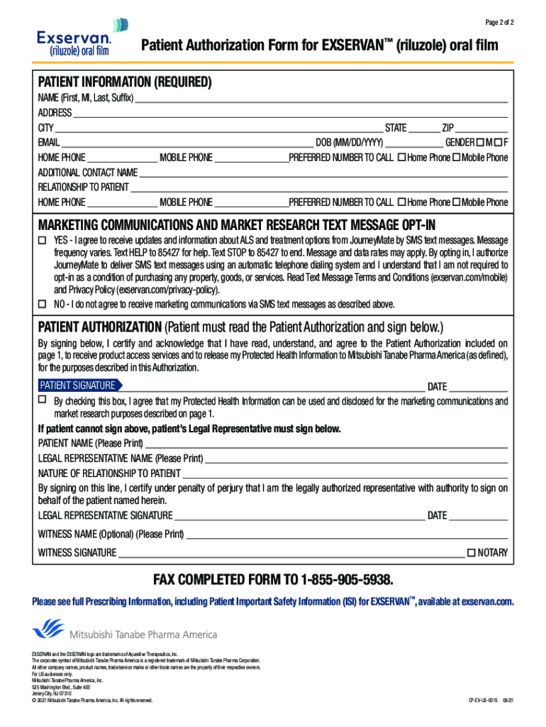 Fillable Online Patient Authorization Form for EXSERVAN () oral film ...