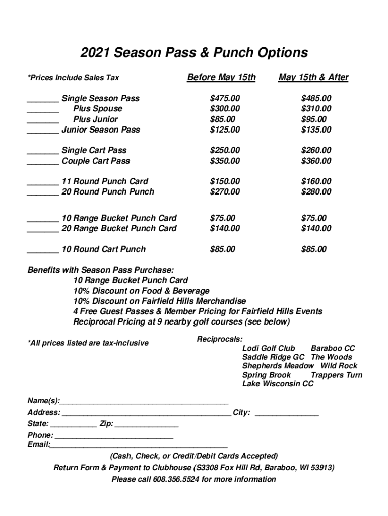 Fillable Online Fillable Online 2020 Season Pass Form - Fairfield Hills ...