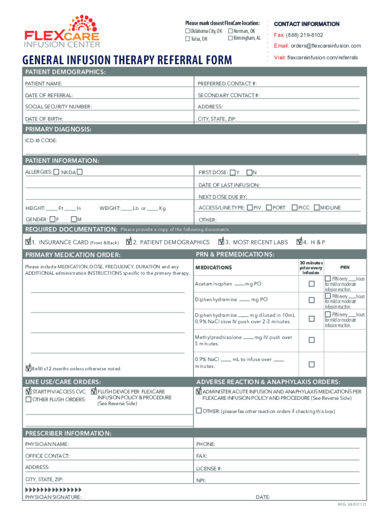 Fillable Online Fillable Online General Infusion Therapy Form Updated ...