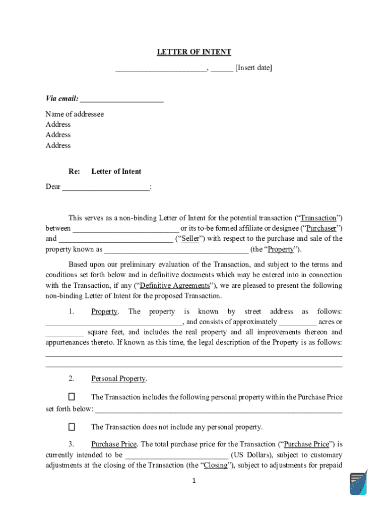 Fillable Online Letter of intent form. Letter of intent template Fax ...