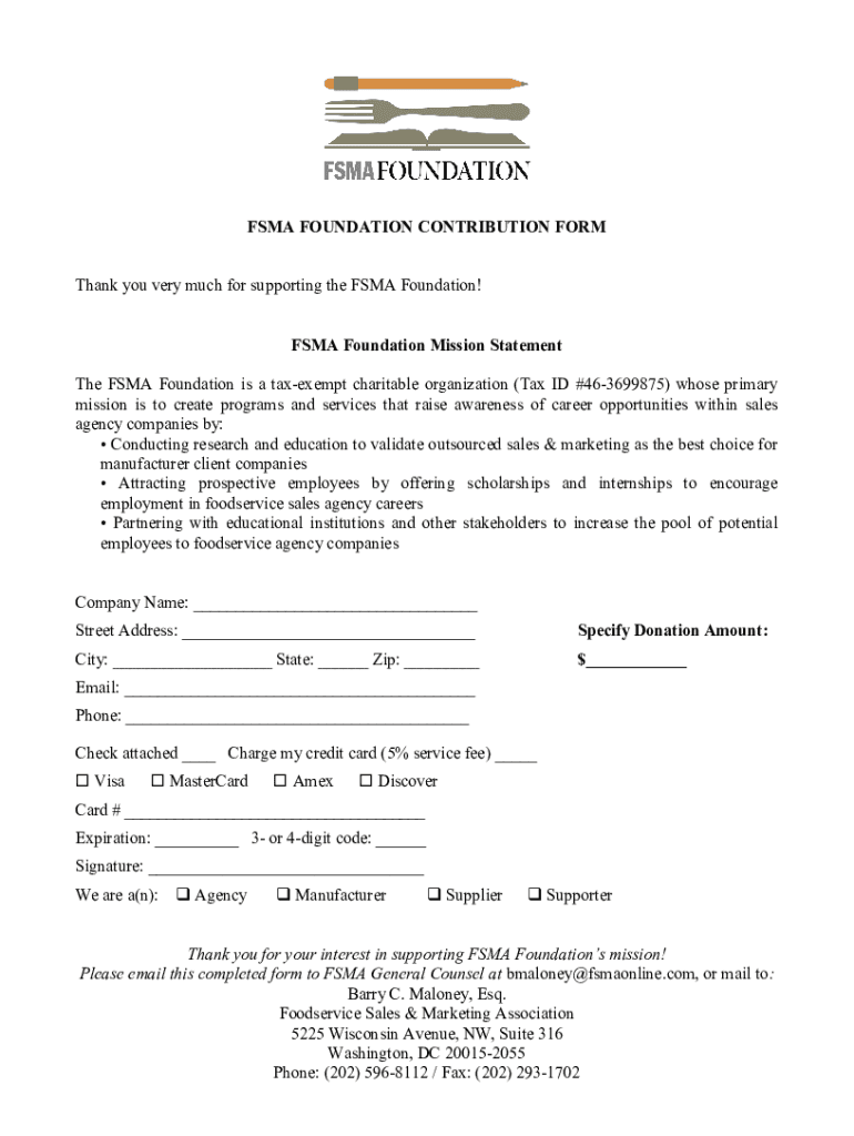 Fillable Online FSMA Foundation Contribution Form.doc Fax Email Print ...
