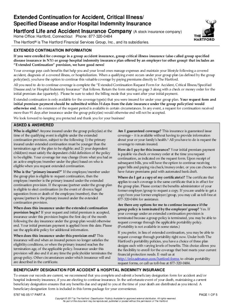 Fillable Online Extended Continuation for Accident, Critical Illness ...