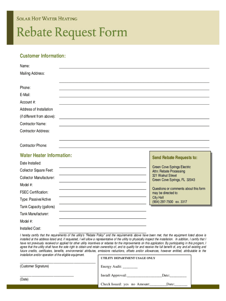 Fillable Online GCS - Solar Water Heater Rebate Form.doc Fax Email Print - pdfFiller