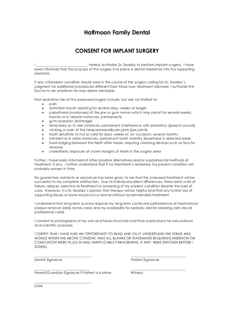 Fillable Online Informed Consent Form For Implant Surgery printable pdf ...