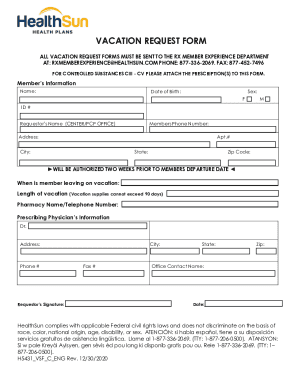 Fillable Online Fillable Online VACATION REQUEST FORM - Healthsun Fax ...