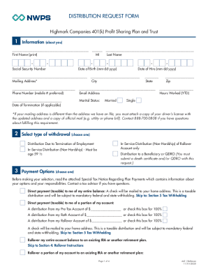 Fillable Online DISTRIBUTION REQUEST FORM - highmarkcompanies.com Fax ...