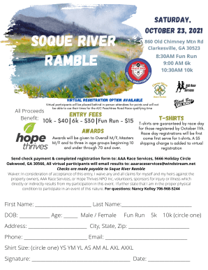 Fillable Online Registration Form Soque River Ramble 6K Run & Walk Fax ...