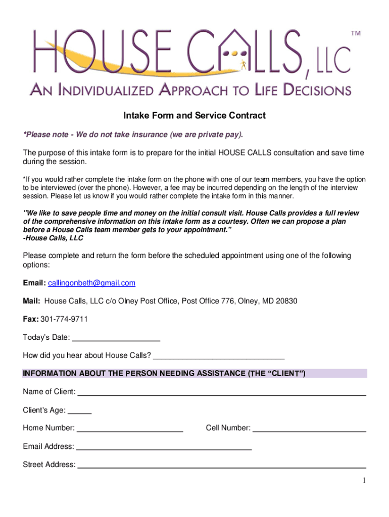 Fillable Online Intake Form and Service Contract Fax Email Print ...