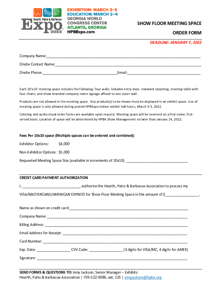 Fillable Online Show Floor Meeting Space Order Form Fax Email Print ...