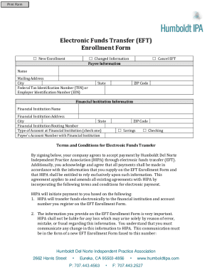 Fillable Online ELECTRONIC FUND TRANSFER ENROLLMENT FORM ANCILLARY ...