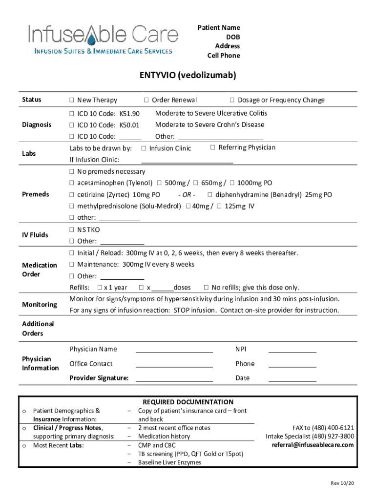 Fillable Online Entyvio (Vedolizumab) Order Form - Infusion Solutions ...