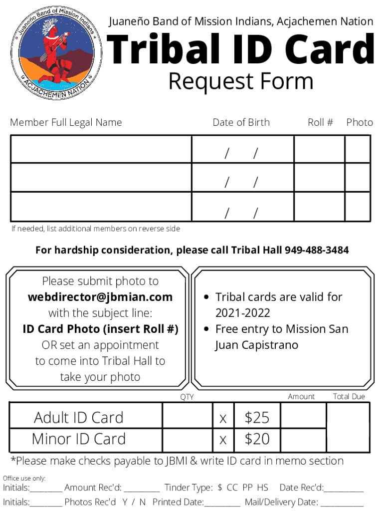 Fillable Online Tribal ID Card Form Fax Email Print - pdfFiller