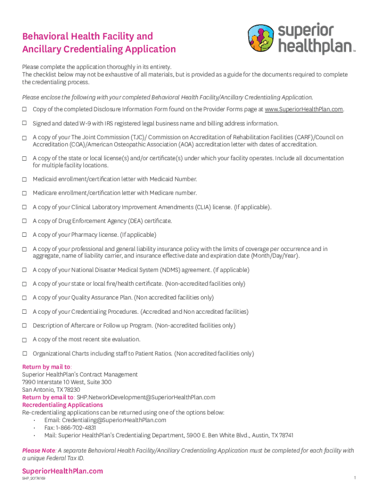 Fillable Online SHP - Behavioral Health Facility and Ancillary Credentialing Application ...