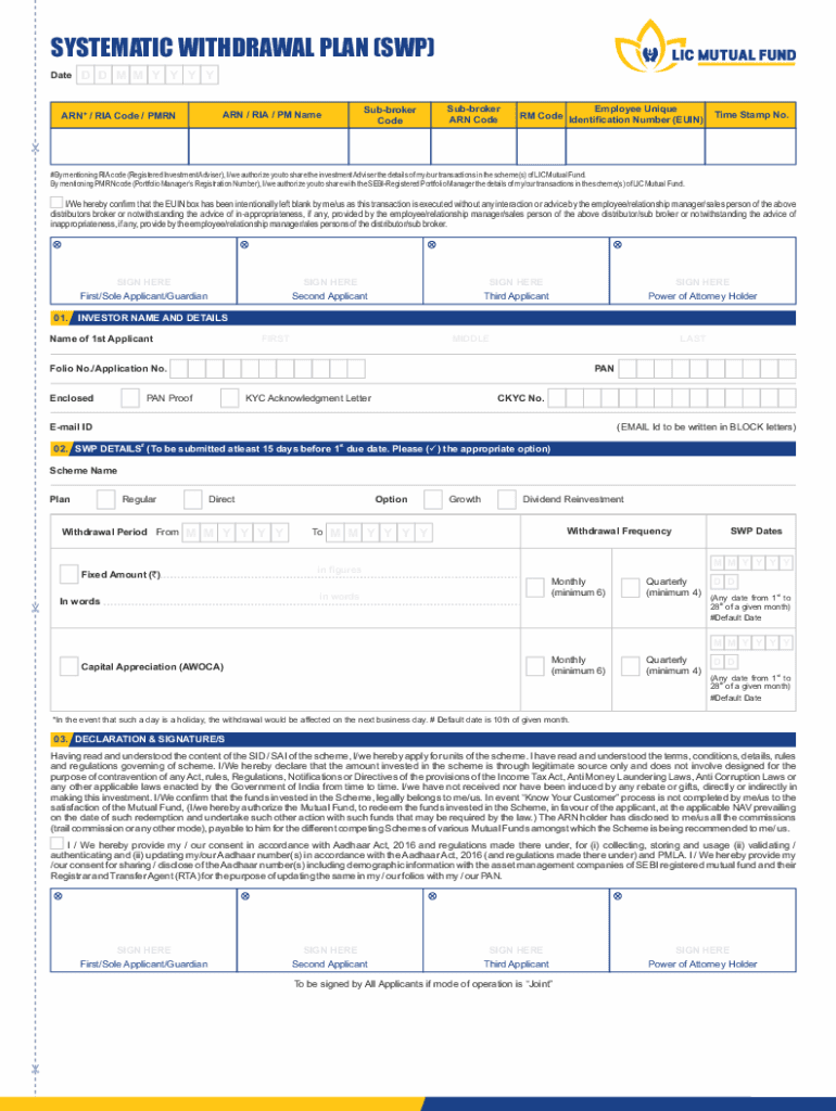 Fillable Online SPECIAL PRODUCTS APPLICATION FORM STP/SWP / Folio No. Date ... Fax Email Print ...